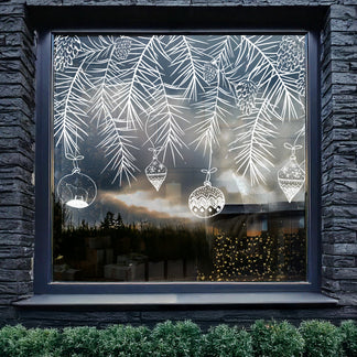 Hand Drawn White Pine & Baubles Window Decal Border – Dizzy Duck Designs