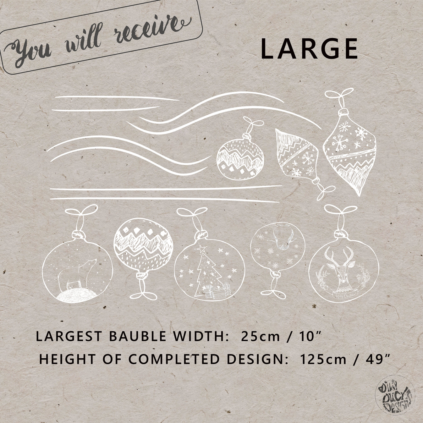 White Hand Drawn Baubles Window Decals – Dizzy Duck Designs