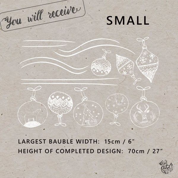 White Hand Drawn Baubles Window Decals – Dizzy Duck Designs