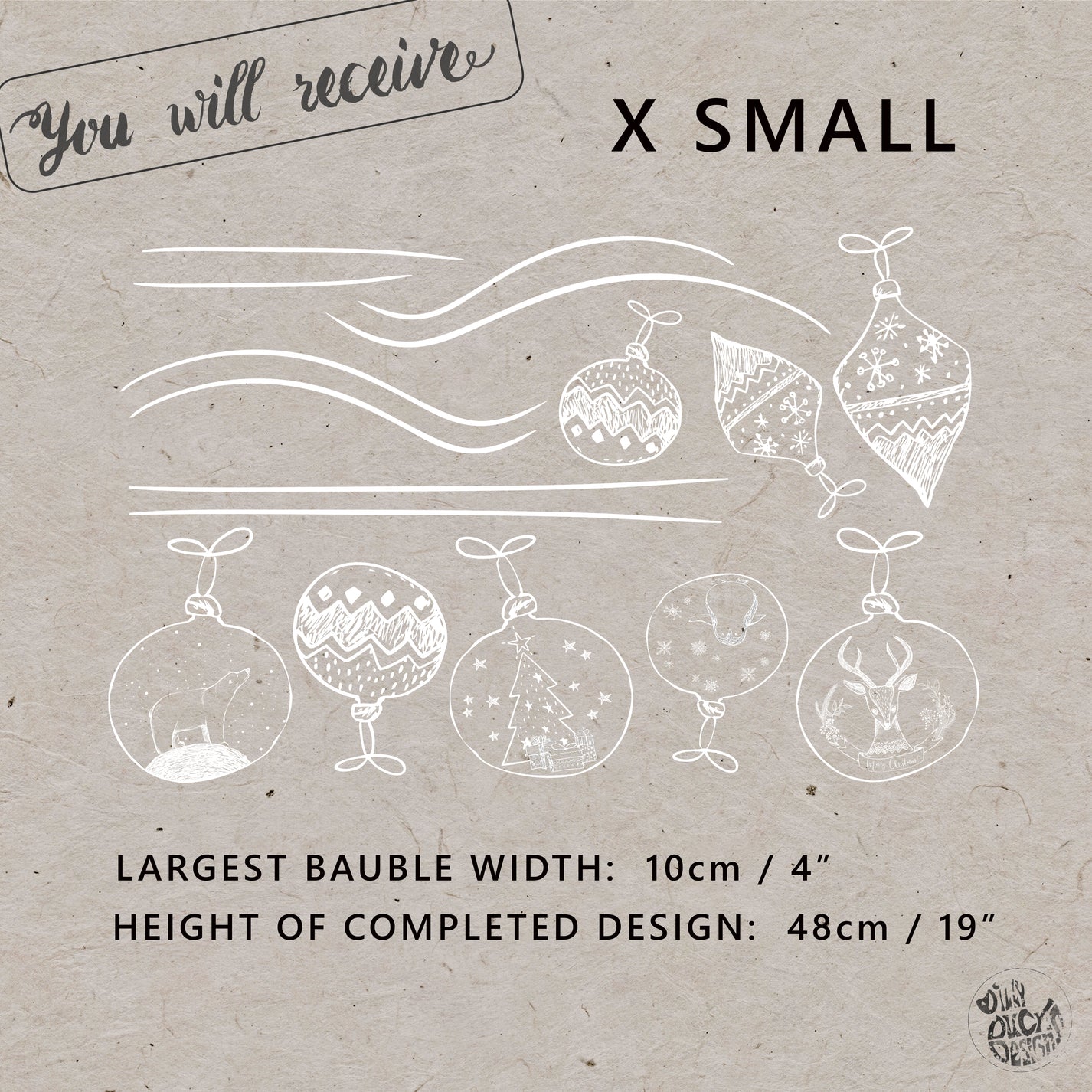 White Hand Drawn Baubles Window Decals – Dizzy Duck Designs