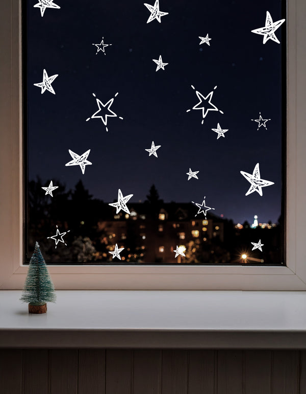 20 White Hand Drawn Star Window Decals – Dizzy Duck Designs