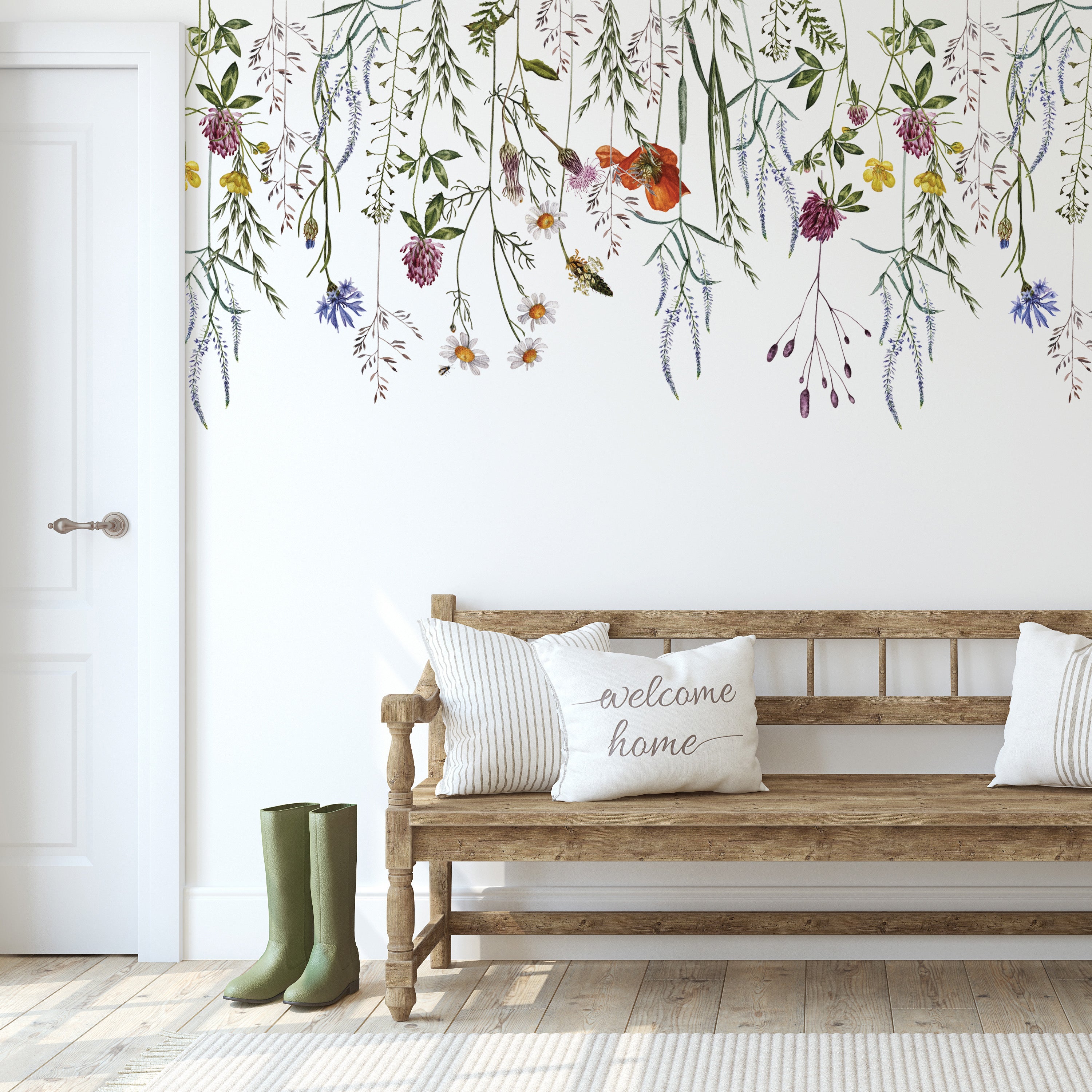 Botanical Meadow Flower Wall Decal Border Top Dizzy Duck Designs