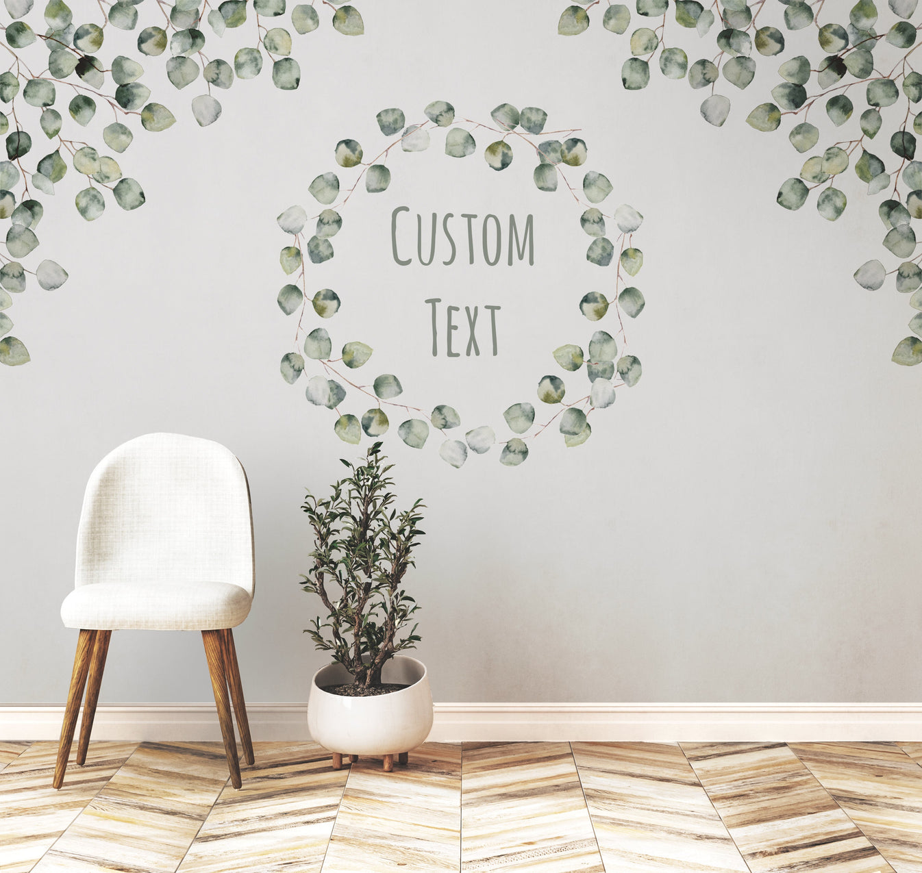 Custom Text Eucalyptus Wreath Wall Decal – Dizzy Duck Designs