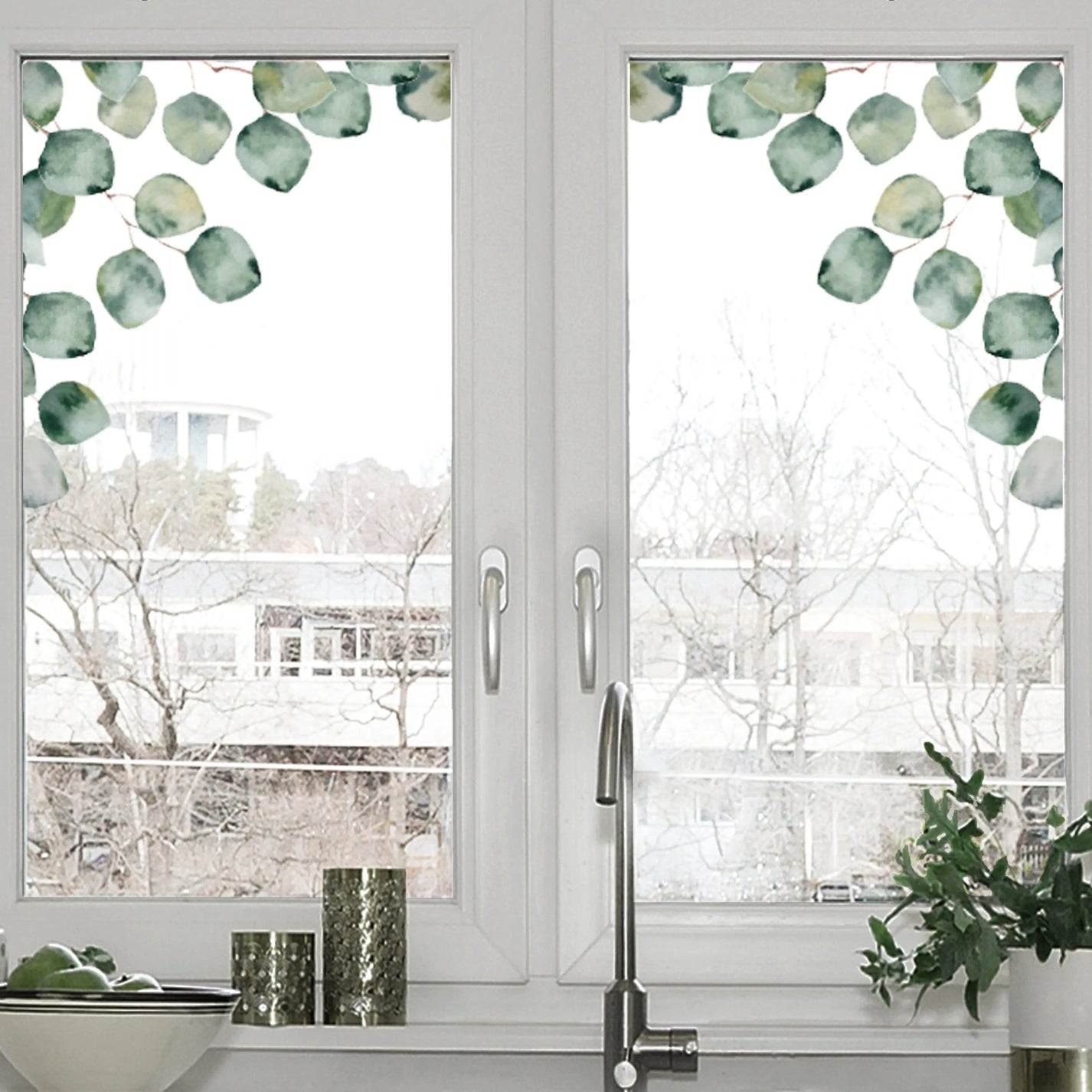 2x Eucalyptus Corner Window Decals – Dizzy Duck Designs