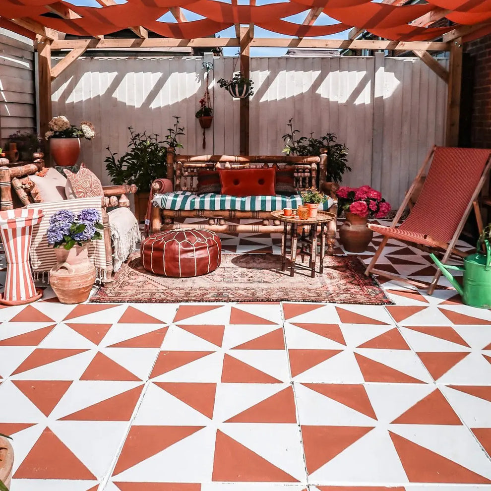 Triangle Patio Stencil | Geometric Concrete Makeover Design – Dizzy ...