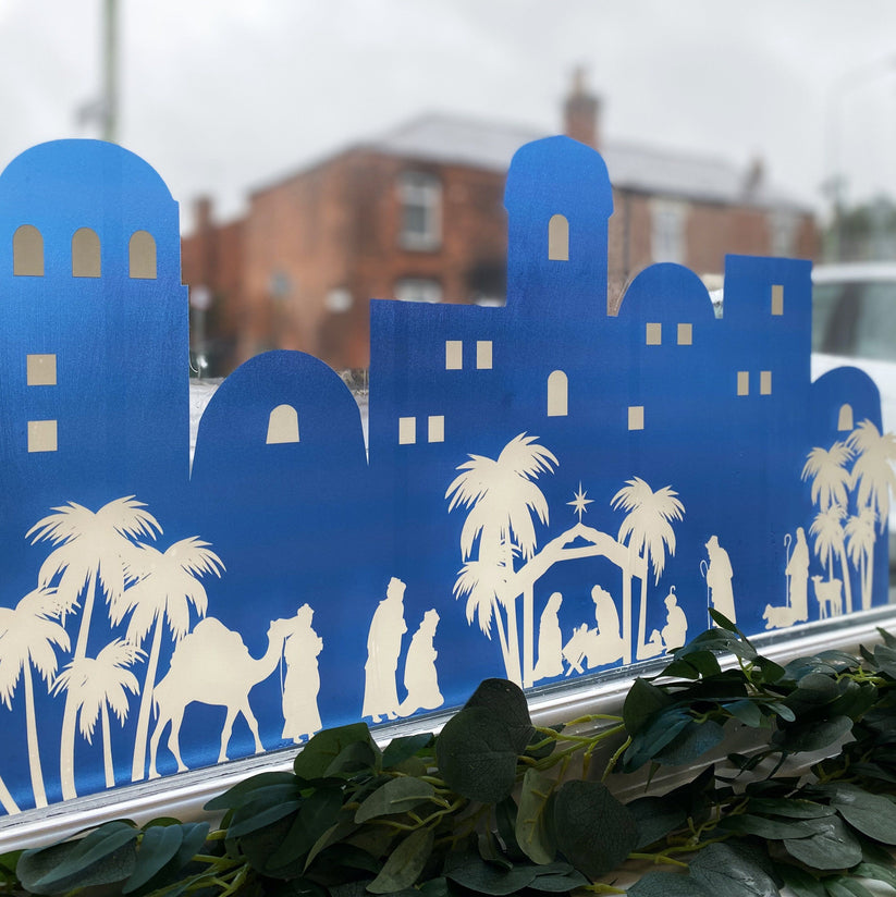 Christmas Nativity Village Window Decal - Blue – Dizzy Duck Designs
