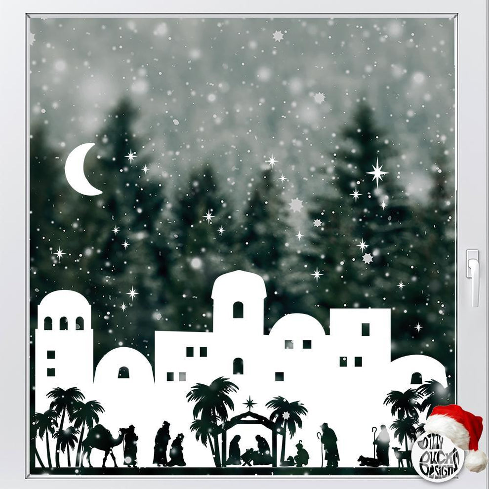 Christmas Nativity Village Window Decal - White – Dizzy Duck Designs