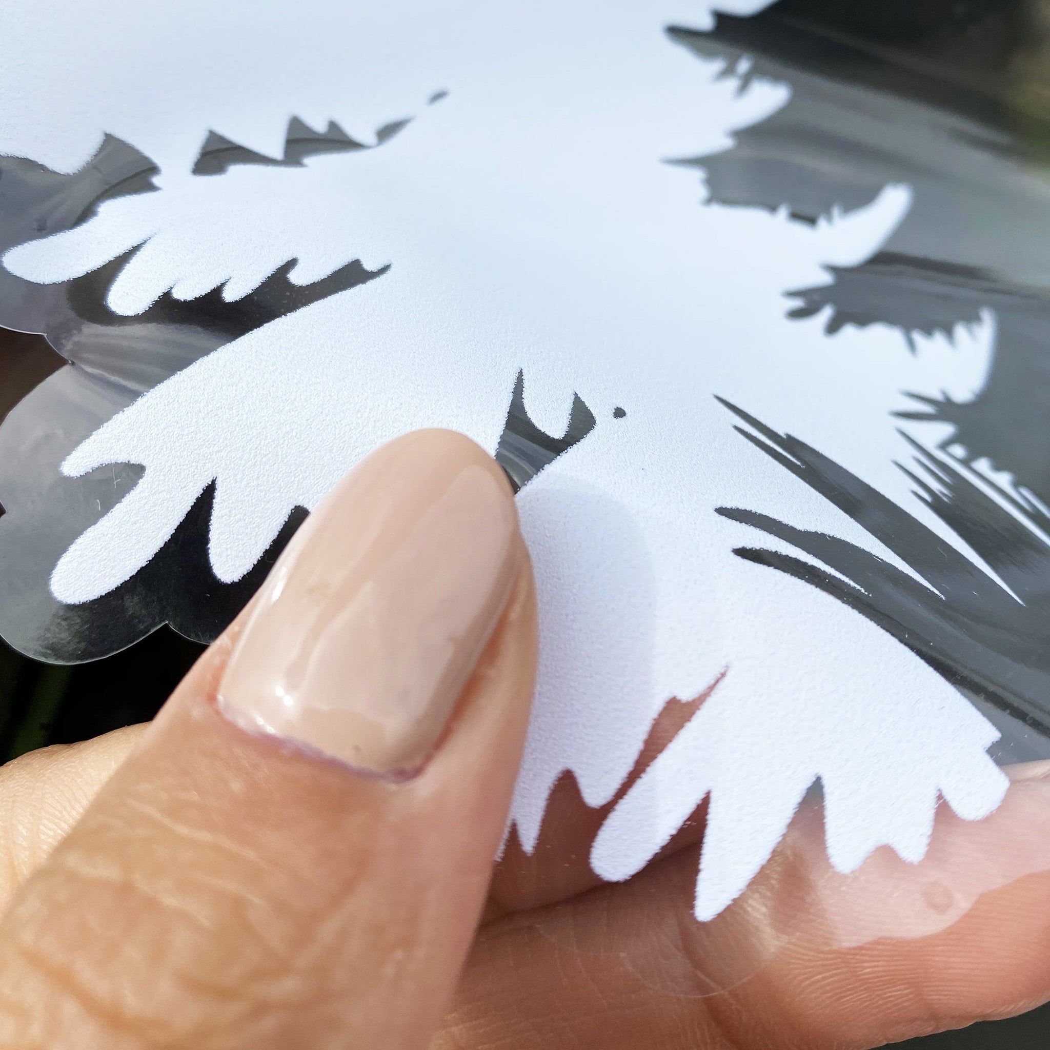 Christmas Trees & Stag Window Decal - White – Dizzy Duck Designs