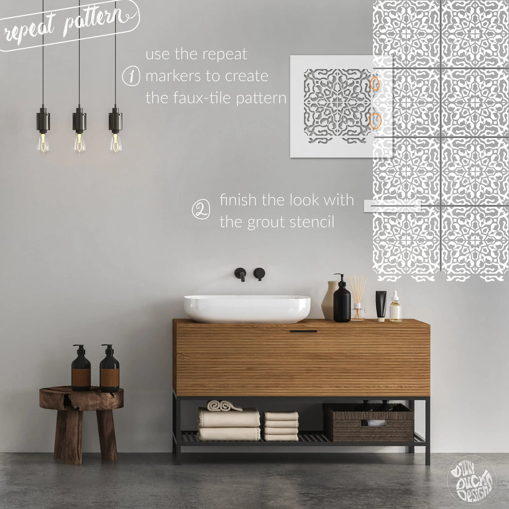 Nadia Faux-Tile Stencil – Dizzy Duck Designs
